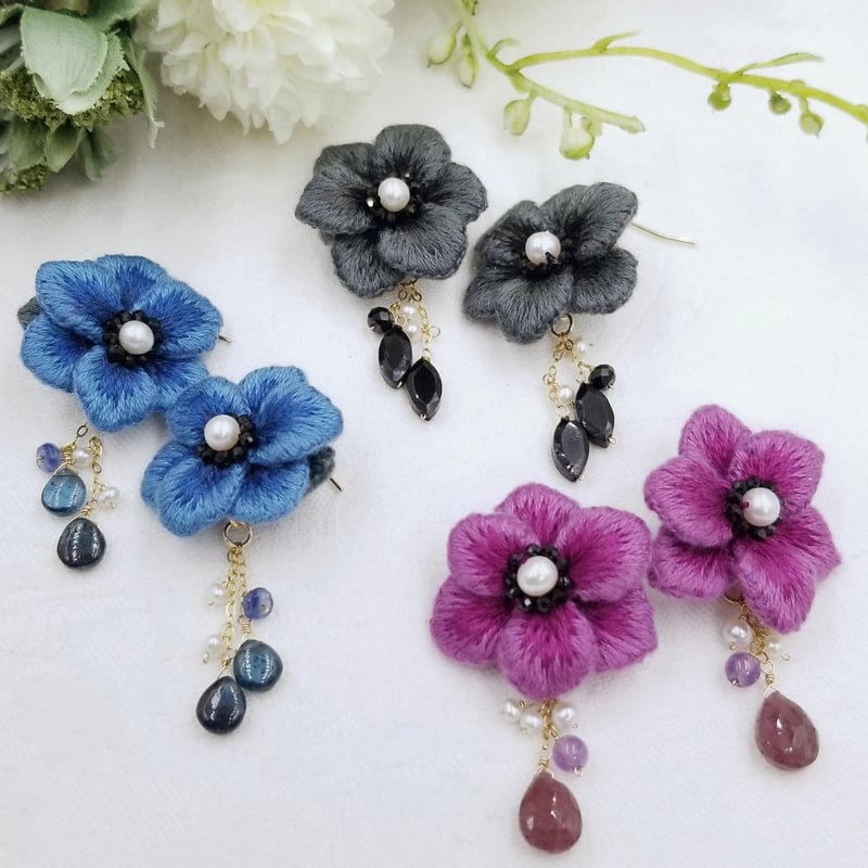 K14gf 立体刺繍ピアス フラワー PE06-23 フラワーA~C | Nerina K14gf 立体刺繍ピアス フラワー PE06-23 フラワーA~C | Nerina