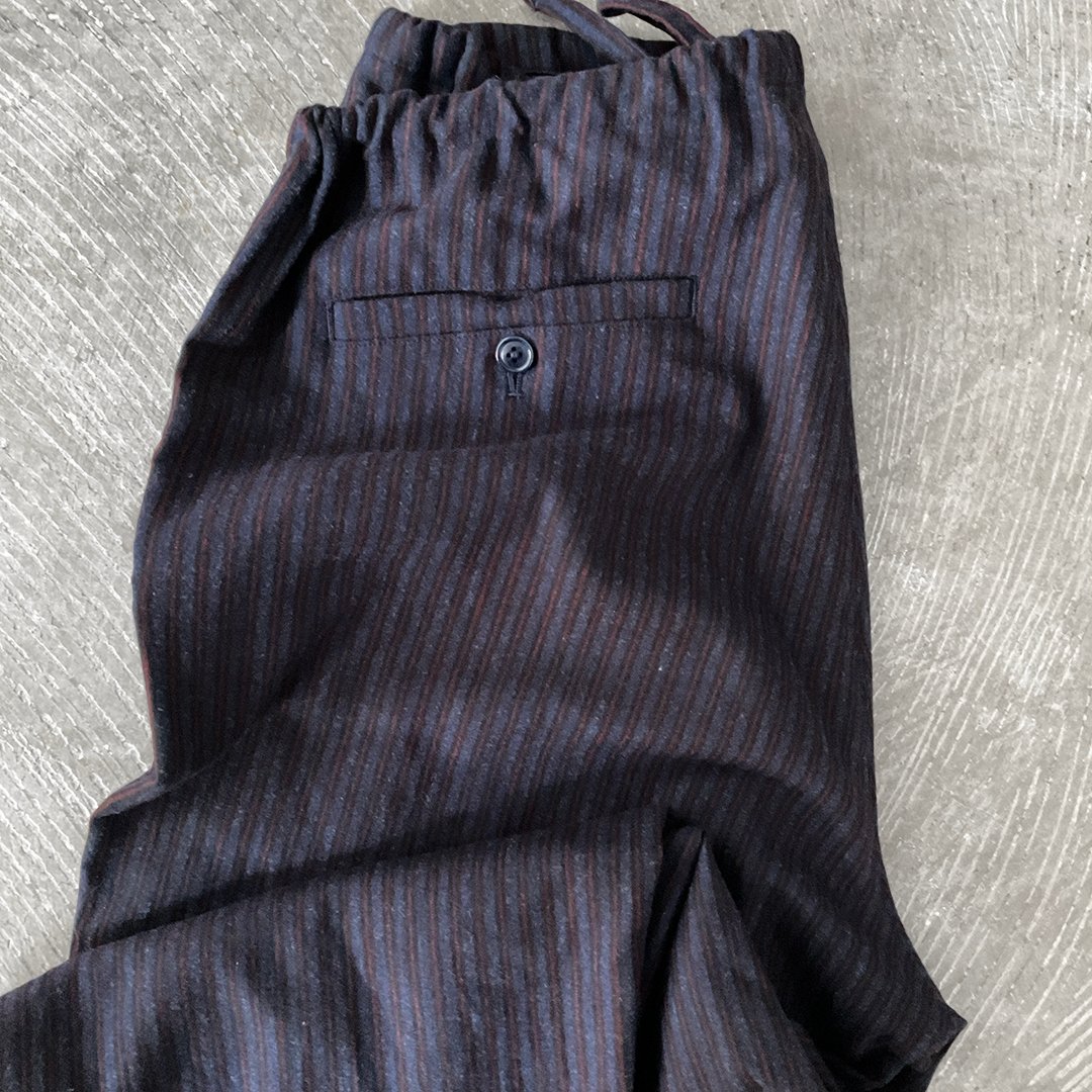 Stripe Cotton*Wool Stretch Cloth / Drawstring P...