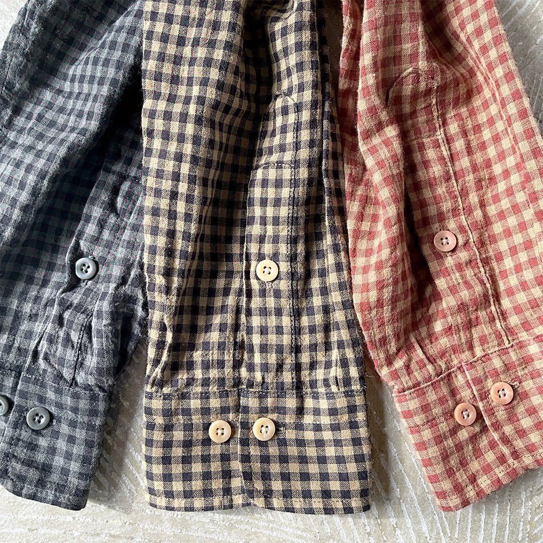 Darker Gingham Plaid Cotton*Linen Cloth / Hem S...