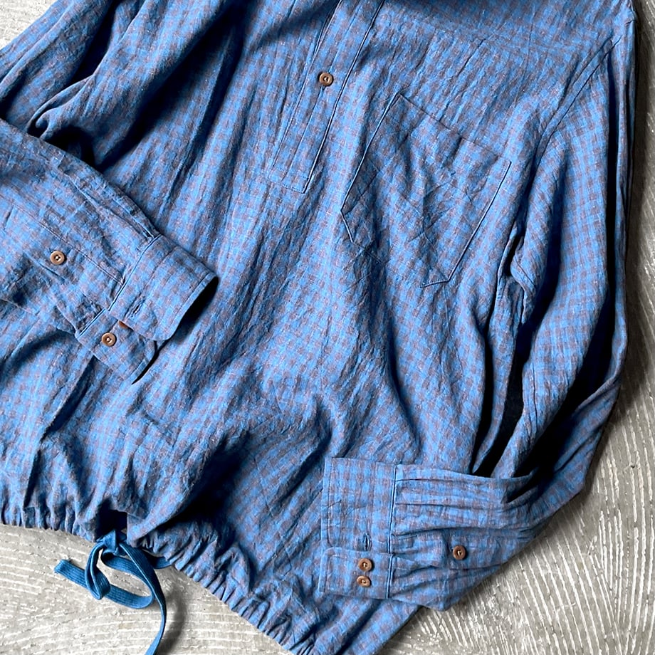 Gingham Plaid Linen*Cotton Cloth / Hem String S...