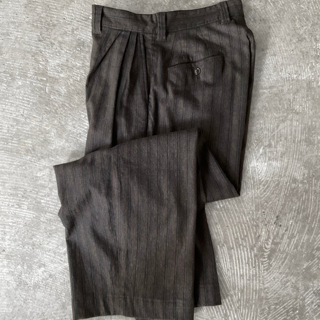 Stripe Cotton*Wool Stretch Cloth / 3 Tuck Baggy...