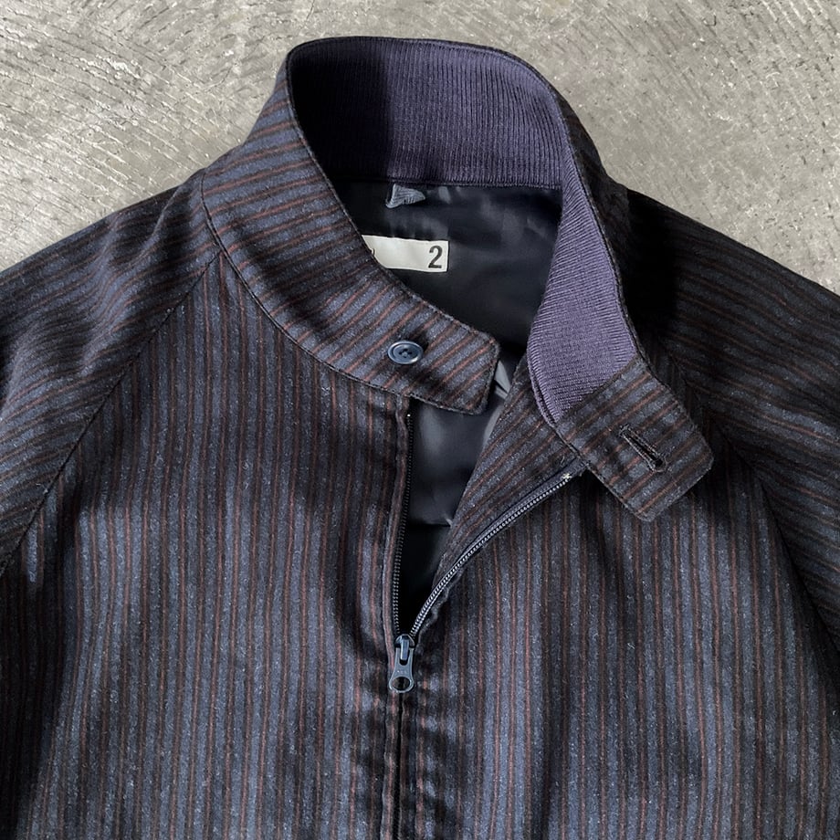 Stripe Cotton*Wool Stretch Cloth / Zip Front Ha...