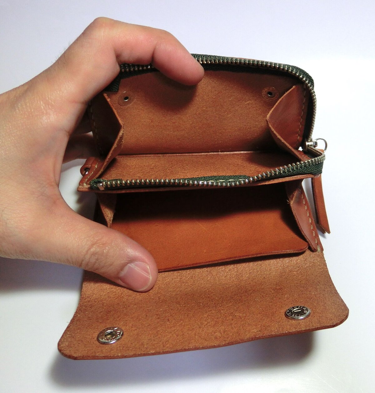 トラッカーウォレット型ミニウォレット/茶色レザー×カーキ トラッカーウォレット型ミニウォレット/茶色レザー×カーキ