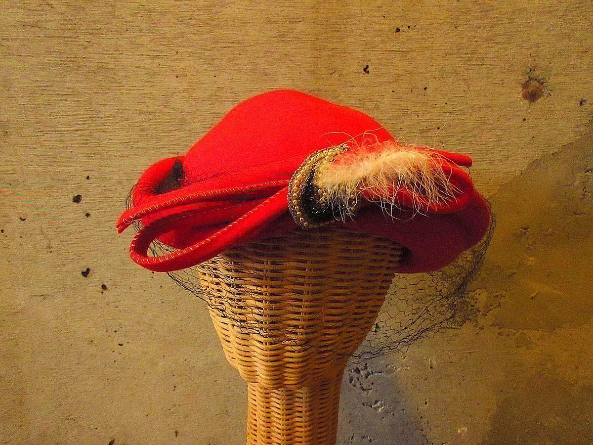 ビンテージ40’s50’s MERRIMAC HAT CORPヴェール付きフェルトヘッドドレス...