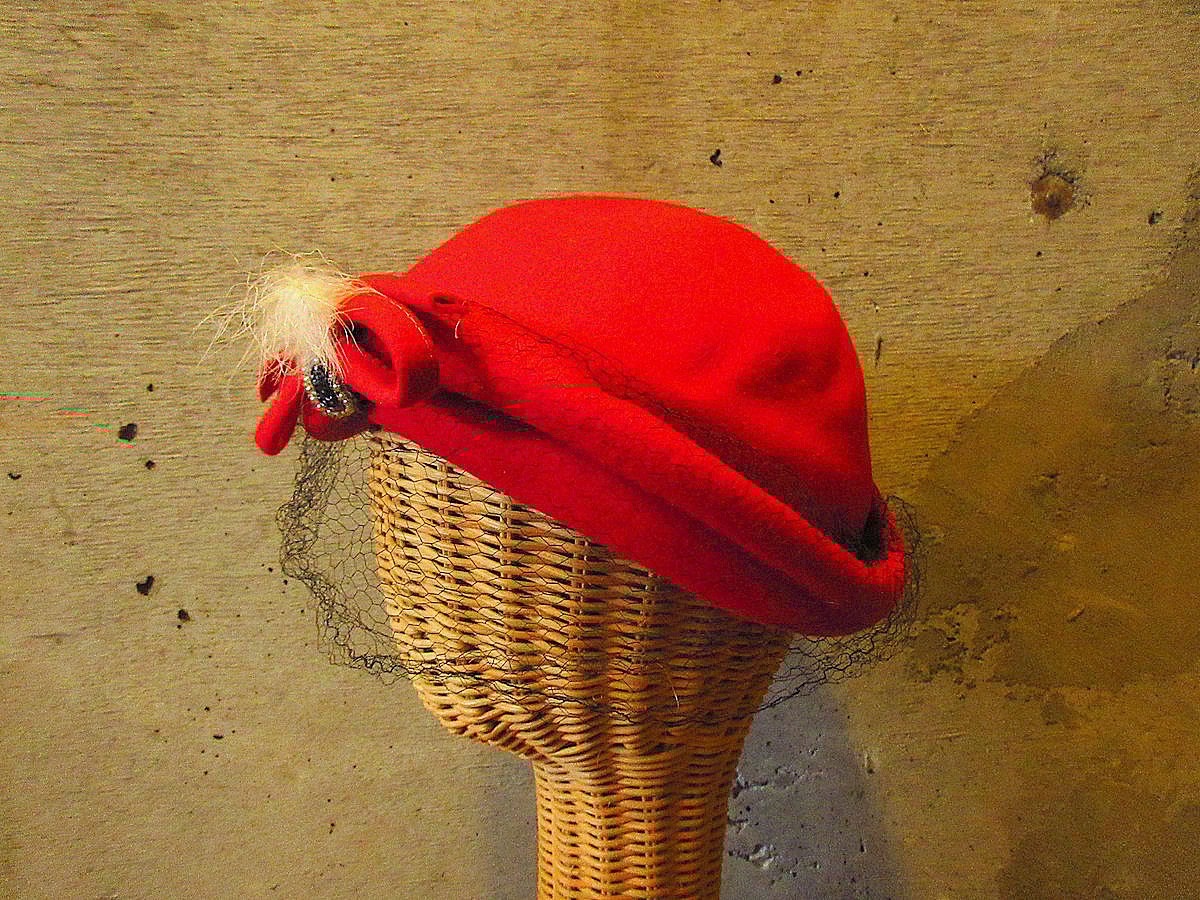 ビンテージ40’s50’s MERRIMAC HAT CORPヴェール付きフェルトヘッドドレス...