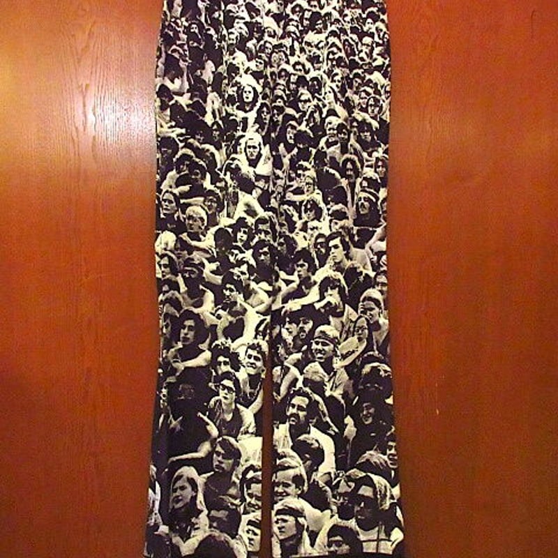 ビンテージ70's○WOODSTOCK総柄フレアパンツW75cm○200921f6-m ビンテージ70's○WOODSTOCK総柄フレアパンツW75cm○200921f6-m