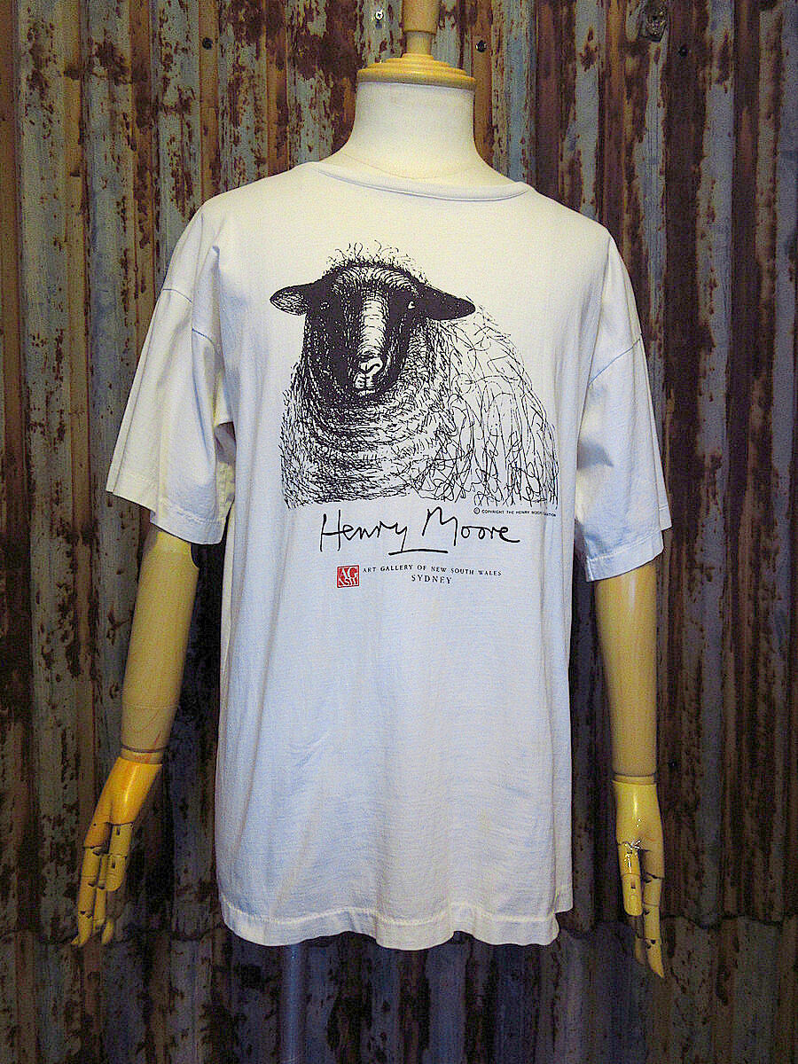 ビンテージ90's○Henny Moore羊アートプリントTシャツ白 ビンテージ90's○Henny Moore羊アートプリントTシャツ白
