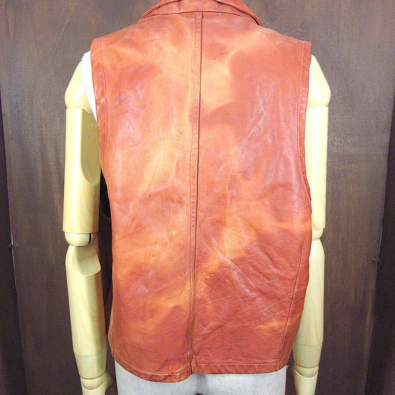 ビンテージ60's70's○レザーベスト茶○231005j3-m-vs古着 ビンテージ60's70's○レザーベスト茶○231005j3-m-vs古着
