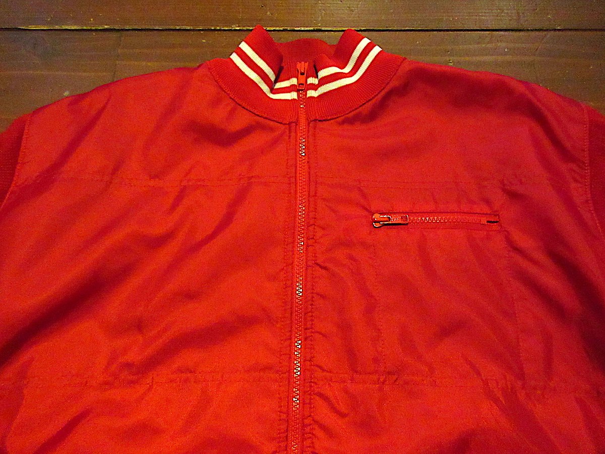 ビンテージ80’s KUCHARIKニット切り返しナイロンスタジアムジャケット赤size L ...