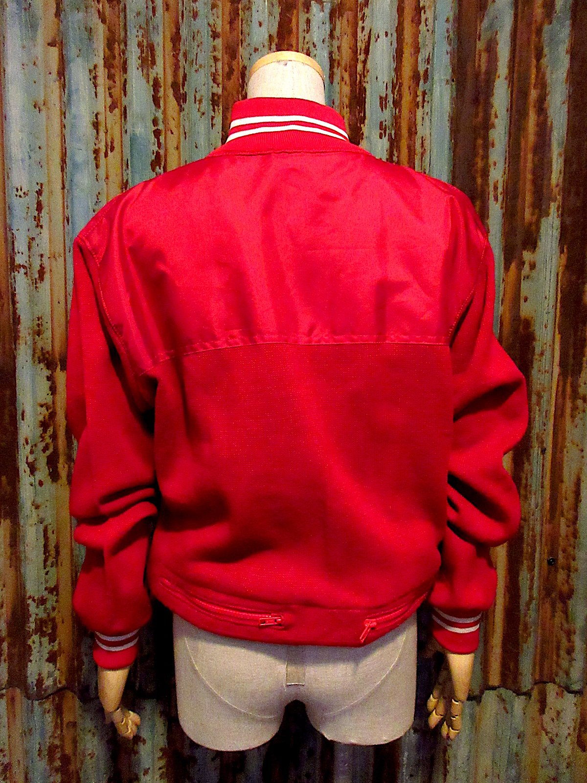 ビンテージ80’s KUCHARIKニット切り返しナイロンスタジアムジャケット赤size L ...