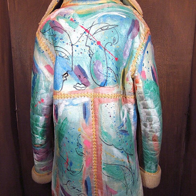 ビンテージ70's○North Beach Leatherハンドペイントムートン ビンテージ70's○North Beach Leatherハンドペイントムートン