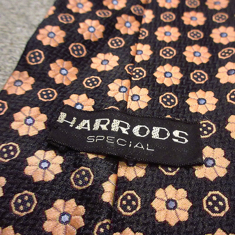 ビンテージ70's○HARRODS花柄ネクタイ○230427i9-nct刺繍黒 ビンテージ70's○HARRODS花柄ネクタイ○230427i9-nct刺繍黒