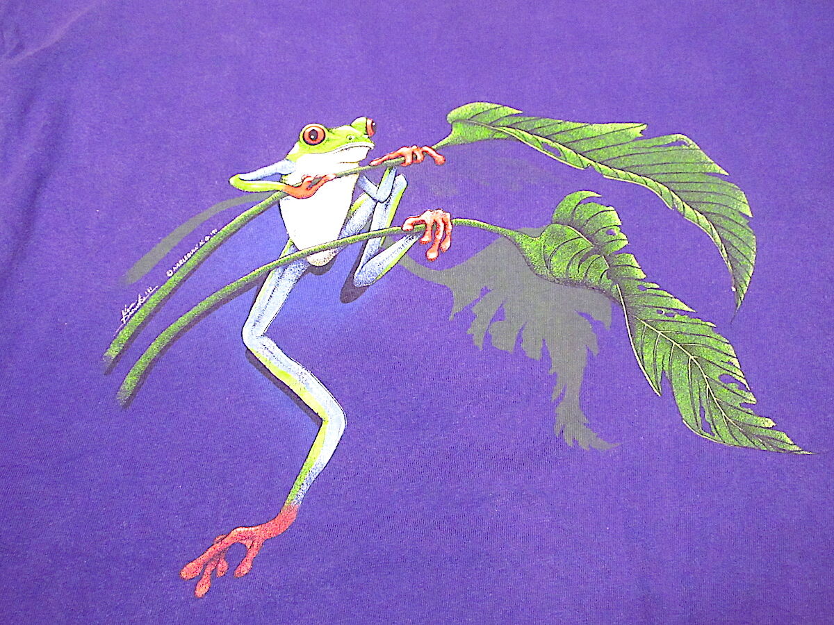 ビンテージ90's○HARLEQUIN NGカエルプリントTシャツ紫Size XL ビンテージ90's○HARLEQUIN NGカエルプリントTシャツ紫Size XL