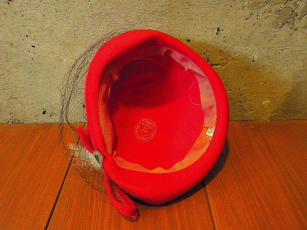 ビンテージ40’s50’s MERRIMAC HAT CORPヴェール付きフェルトヘッドドレス...