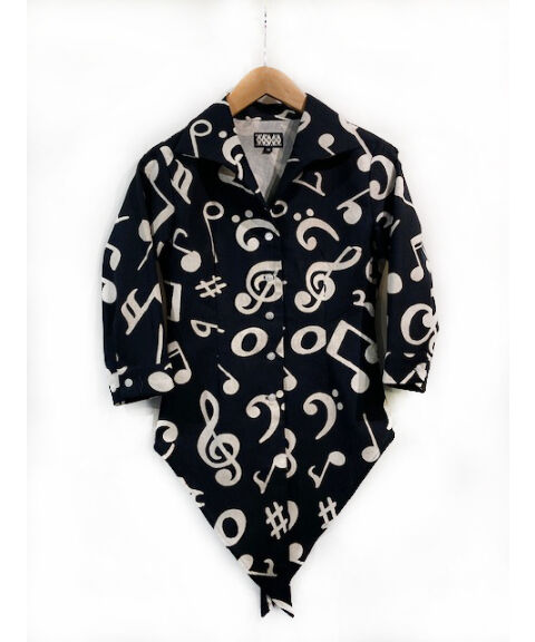 Musical Note Pattern Hemknot Blouse【SVY-LSH117】...