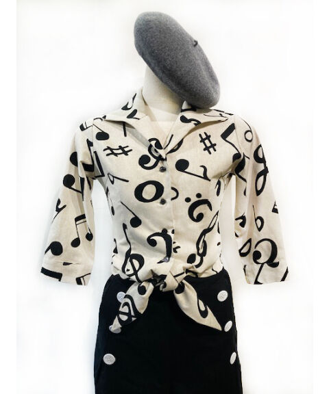 Musical Note Pattern Hemknot Blouse【SVY-LSH117】...