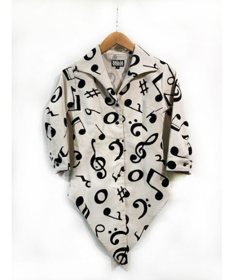 Musical Note Pattern Hemknot Blouse【SVY-LSH117】...