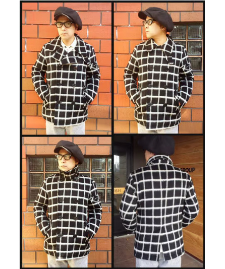 Windowpen Zip Pea Coat【SVY-CT023】 | savoyclothing