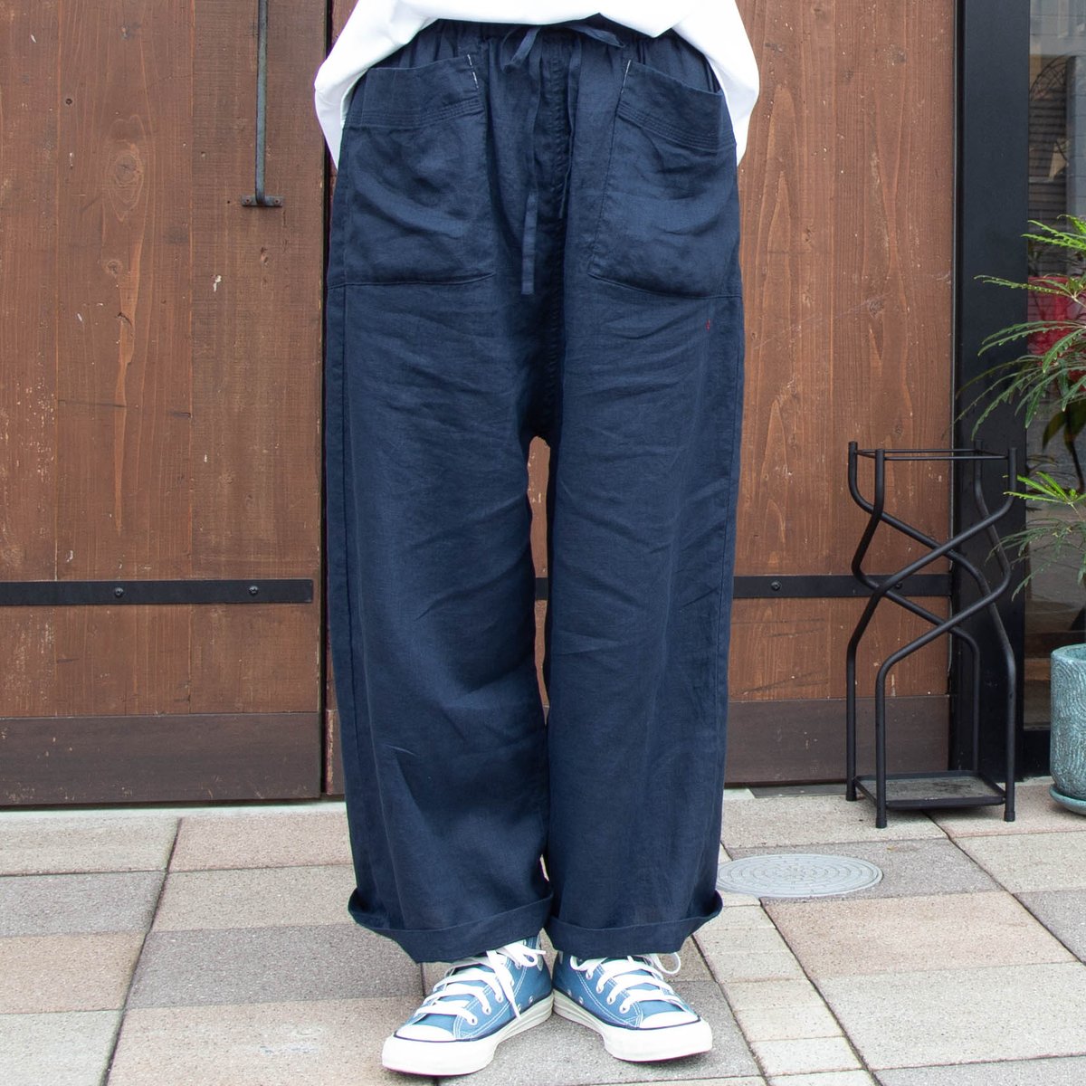 快晴堂（かいせいどう）52P-32 初秋まで着られるリネン 斜めポケWIDE・パンツ | ca...