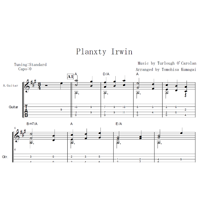 Planxty Irwin （ソロギター楽譜） | Fingerstyle Guitar Tabs