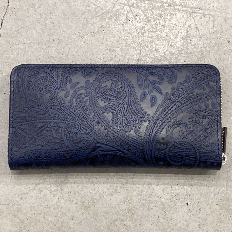 BAGGY PORT 藍染レザー 型押しペイズリー ラウンドファスナー 長 BAGGY PORT 藍染レザー 型押しペイズリー ラウンドファスナー 長