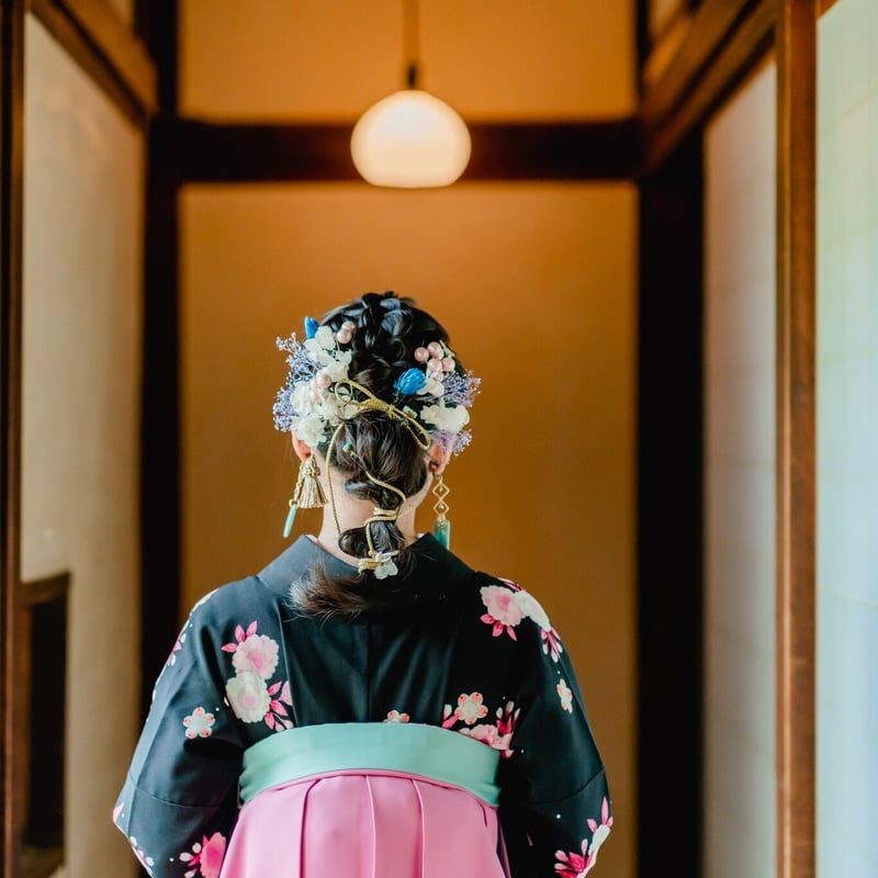 二尺袖+袴】 S-18 黒 牡丹と桜に雪輪/くすみピンク 桜刺繍 二尺袖+袴】 S-18 黒 牡丹と桜に雪輪/くすみピンク 桜刺繍