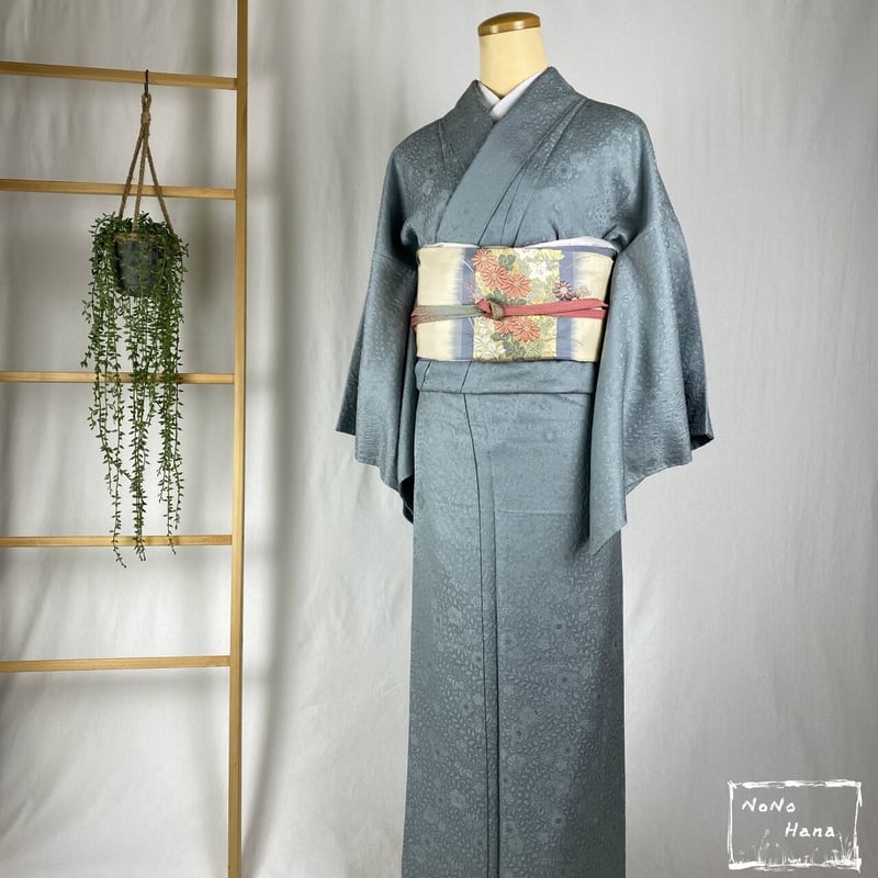 色無地】正絹 袷 辻が花地紋 一つ紋付 浅葱鼠色 | 野の花 色無地】正絹 袷 辻が花地紋 一つ紋付 浅葱鼠色 | 野の花