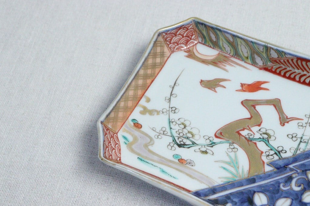 明治前期色絵梅に鶯図縁立長角皿 | 吉祥寺PukuPuku 明治前期色絵梅に鶯図縁立長角皿 | 吉祥寺PukuPuku