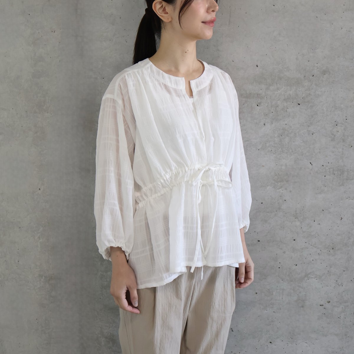 【etre relie】シアーチェックドロストブラウス ・ 153305 | etre relie