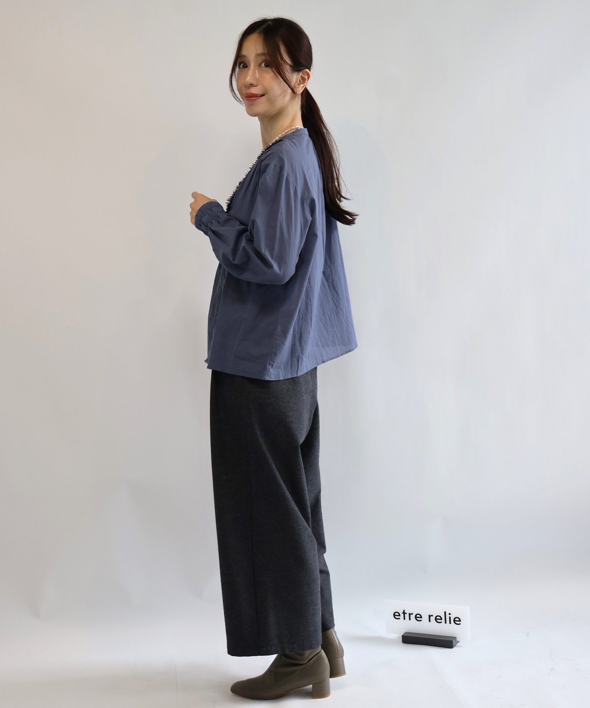 【etre relie】 尾州 TR両面起毛ワイドパンツ / 157416 | etre relie