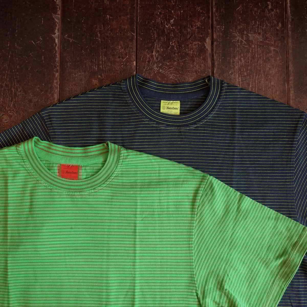 YONETOMI NEW BASIC GARMENT DYED BORDER T-SHIRT...