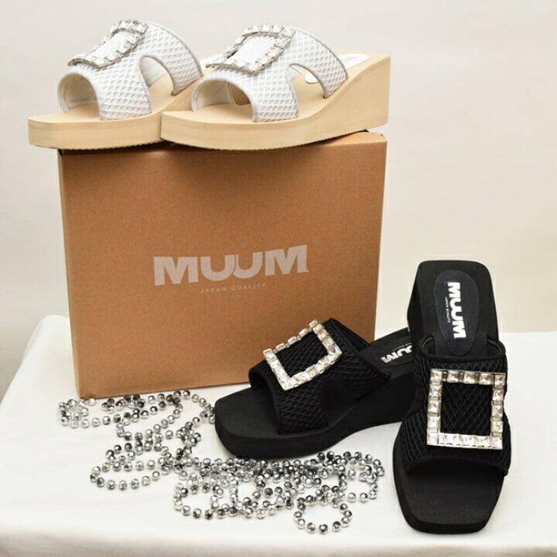 MUUM厚底キラキラバックルスクエアミュールサンダル【MUUM MUUM厚底キラキラバックルスクエアミュールサンダル【MUUM