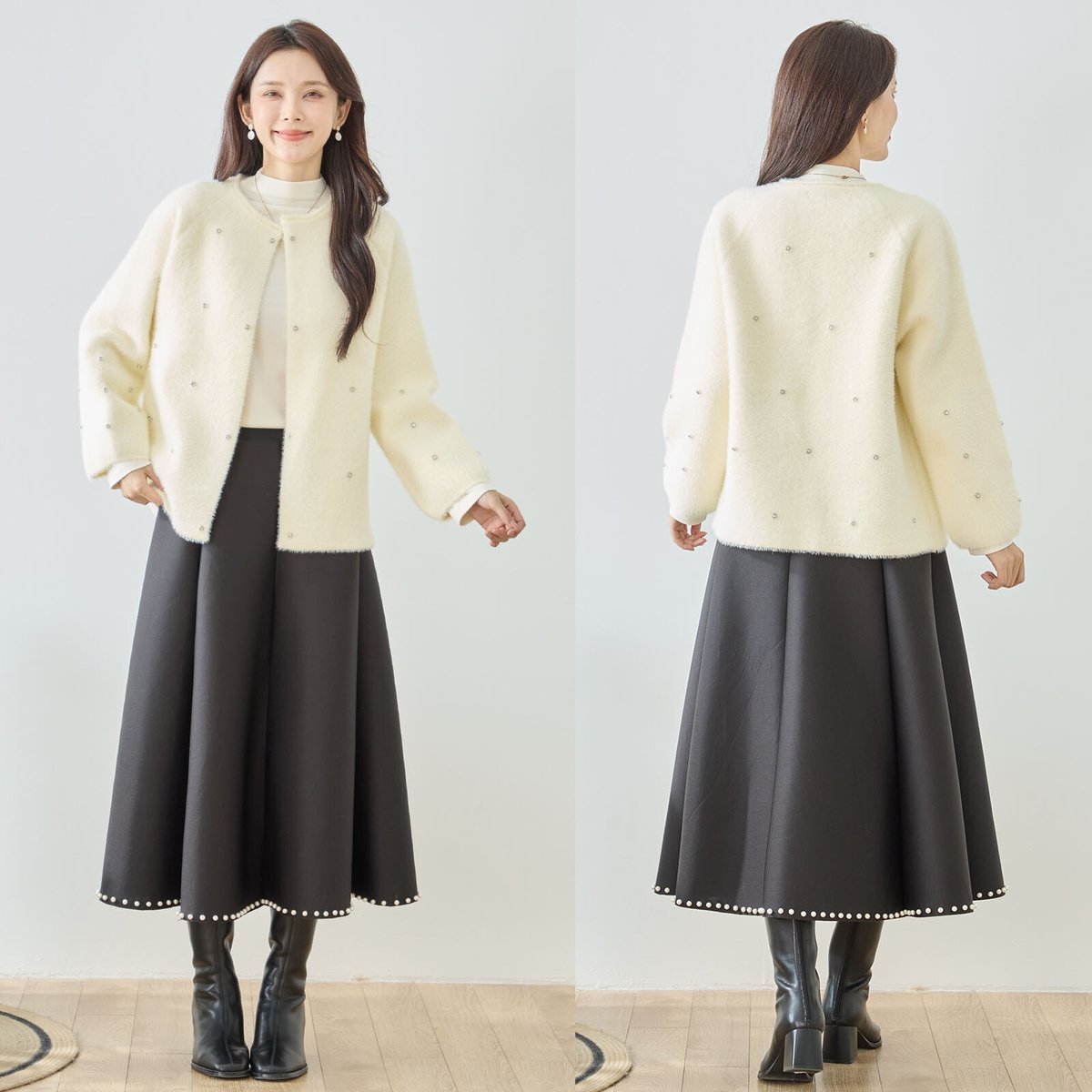 【M~L】ビジュー付きシャギーニットジャケット (R32-157A) | prologueik...