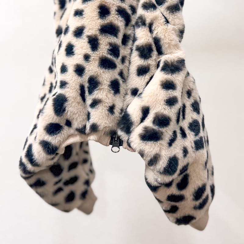 ECO-FUR LEOPARD ZIP-UP ROMPERS:IVORY//エコファーレオパ ECO-FUR LEOPARD ZIP-UP ROMPERS:IVORY//エコファーレオパ