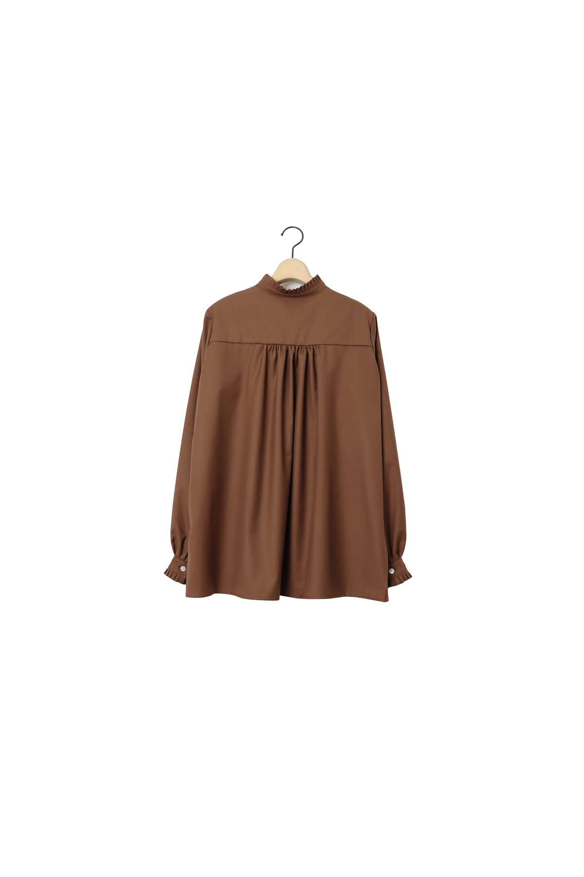GABARDINE frilled blouse / amn-SH-055 / Brown