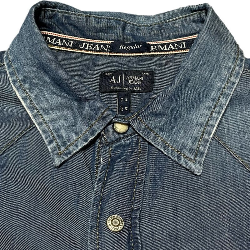 ARMANI JEANS 長袖デニムウエスタンシャツ インディゴ Mサイズ ARMANI JEANS 長袖デニムウエスタンシャツ インディゴ Mサイズ