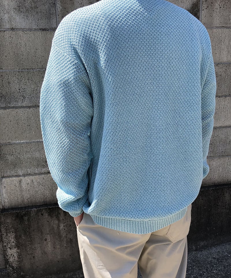 サマーニット】鹿の子柄カーディガン(サックス) | ABE KNIT サマーニット】鹿の子柄カーディガン(サックス) | ABE KNIT