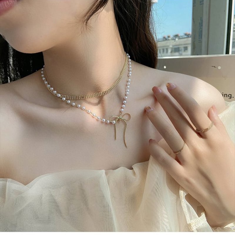 パールネックレス パール リボン. ネックレス. チェーン パールネックレス パール リボン. ネックレス. チェーン