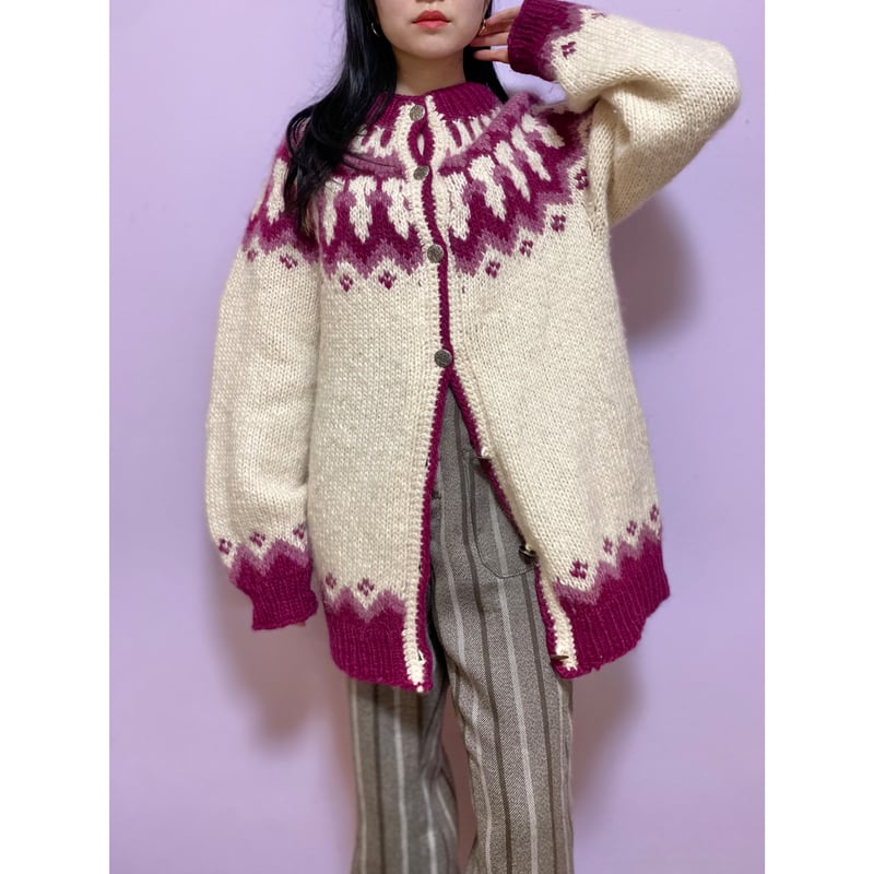 Pink n white nordic knit cardigan | jane's vintage Pink n white nordic knit cardigan | jane's vintage