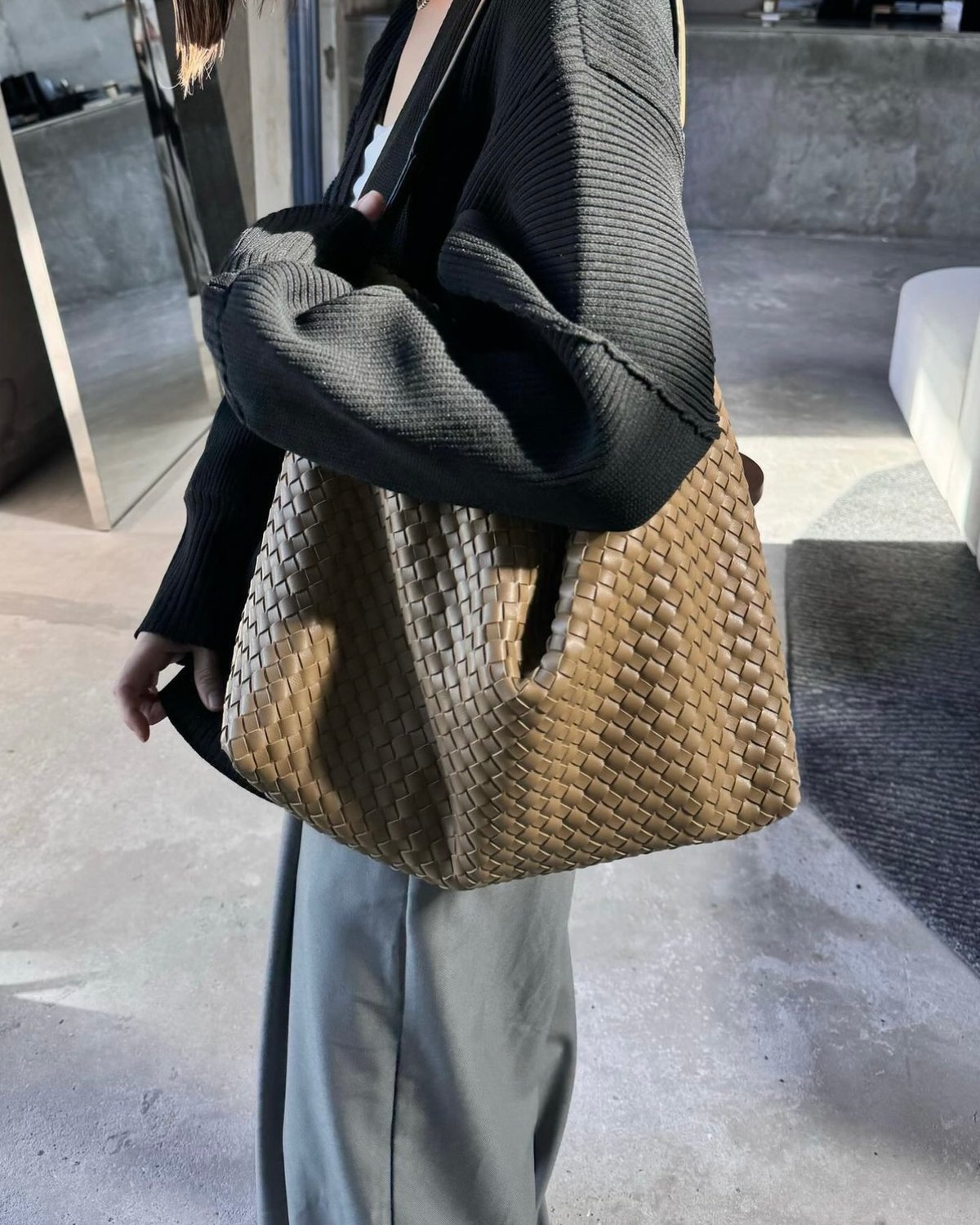 SYNTHETIC LEATHER MESH SHOULDER BAG / 3color