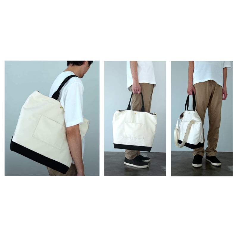 ジェンダーレスな洗えるトートバッグ／ホワイトコンビ | gr.