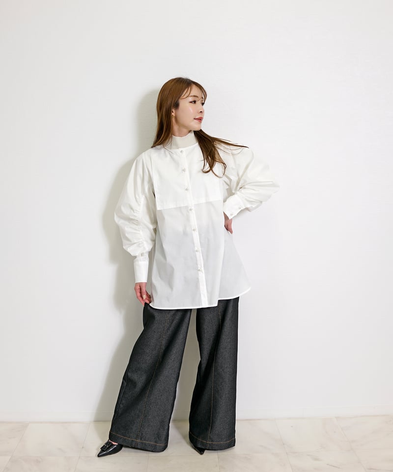 ビブヨーク ギャザースリーブ セミロングシャツ CH_hdmn | CH_hdmn ビブヨーク ギャザースリーブ セミロングシャツ CH_hdmn | CH_hdmn
