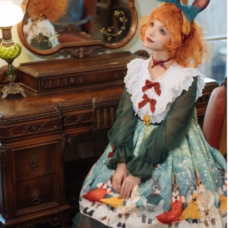 うさぎワンピース unideer 春秋 甘ロリ 森ガール 長袖 チュール うさぎワンピース unideer 春秋 甘ロリ 森ガール 長袖 チュール
