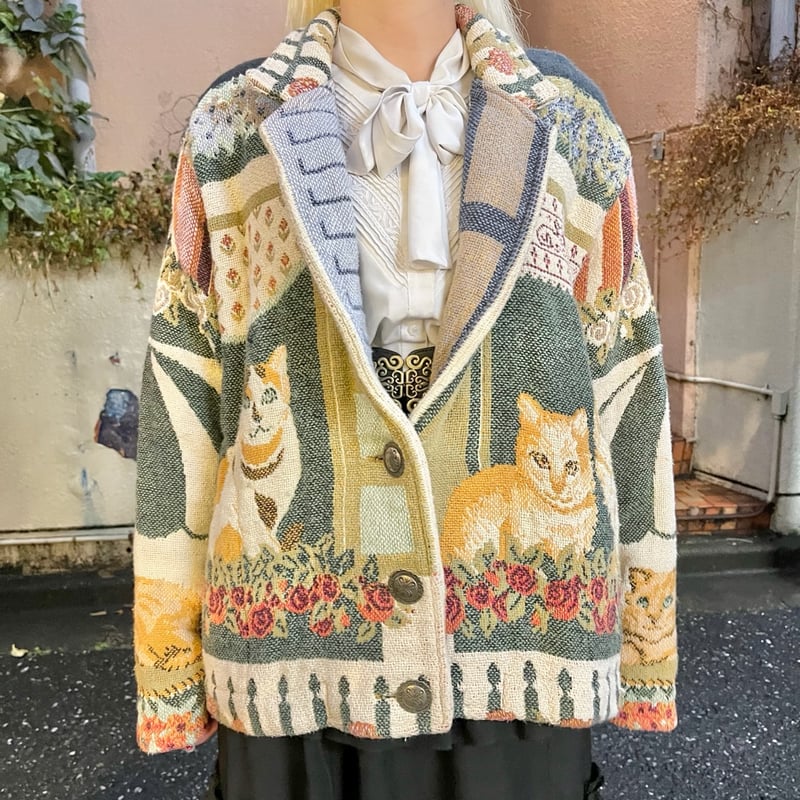 高貴な猫ちゃんゴブランジャケット IGT3443 | 古着屋mumu 高貴な猫ちゃんゴブランジャケット IGT3443 | 古着屋mumu