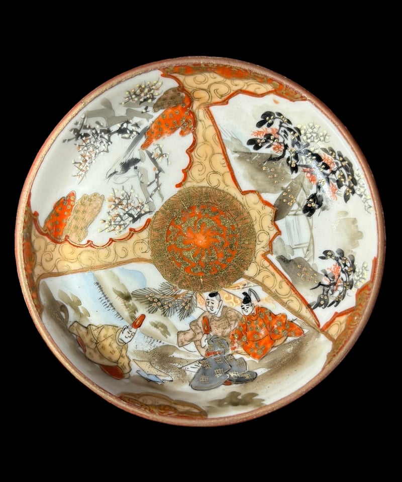 希少!!】九谷造 色絵 豆皿 金彩 [松竹梅鳥文風景窓絵 粉彩人物絵 希少!!】九谷造 色絵 豆皿 金彩 [松竹梅鳥文風景窓絵 粉彩人物絵
