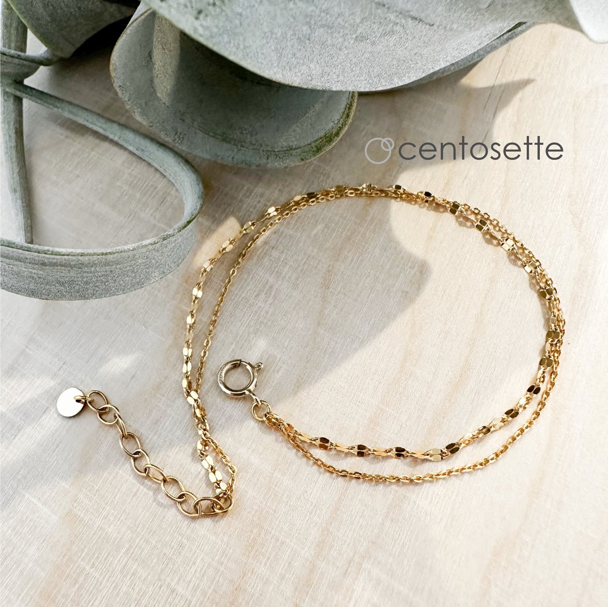 14KGFペタルチェーン2連ブレスレット/チェーン延長可 | centosette