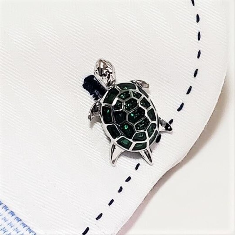 亀のカフスボタン】亀のカフスボタン(シルバーxEグリーン 亀のカフスボタン】亀のカフスボタン(シルバーxEグリーン