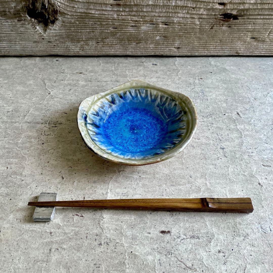 益子焼 刻文青釉五角深皿 | MatsuBokkuri