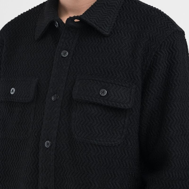 STUSSY / TEXTURED WOOL CPO LS SHIRT / BLACK | S STUSSY / TEXTURED WOOL CPO LS SHIRT / BLACK | S