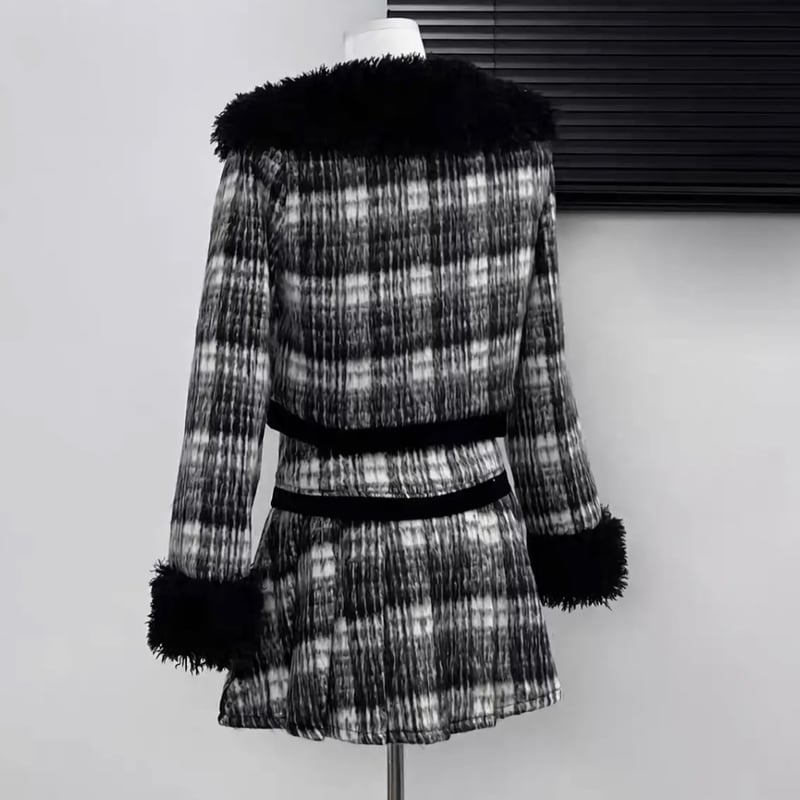 ブラックファー付きチェックセットアップ | ecrea ブラックファー付きチェックセットアップ | ecrea